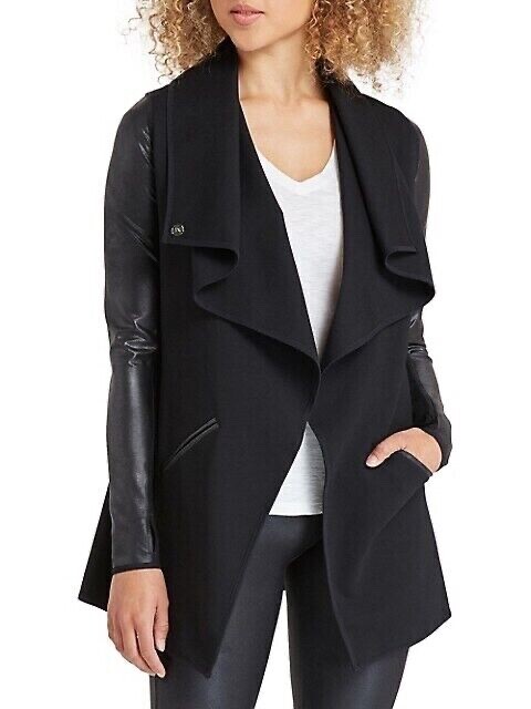 Spanx Drape Front Jacket 2X Ponte Faux Leather Stretch Black 50176R New ...