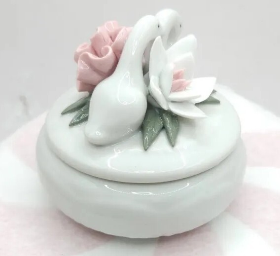 Vintage Porcelain Bird & Bugs Trinket Dish + Ceramic Swan Trinket Box W ...