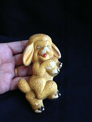 PRANCING LAMB WALL PLAQUE VINTAGE NURSERY DECOR CHALKWARE SHEEP FIGURE ...