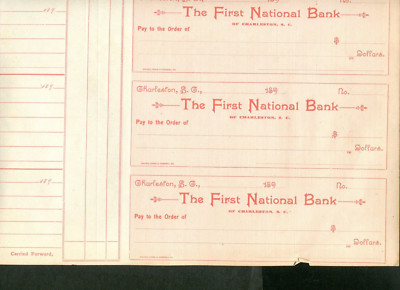 1890's THE FIRST NATIONAL BANK OF CHARLESTON SC SHEET OF 3 UNUSED BANK ...
