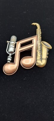 NOS Vintage Music Note Microphone Sax Pin Brooch Copper Tone Metal 2" X ...