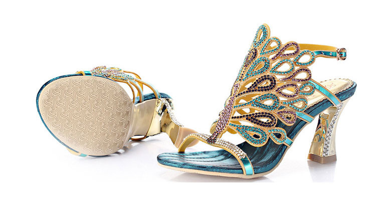 Women Shine Peacock Rhinestone Crystal High Heel Sandal Evening Wedding ...