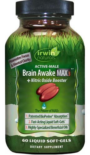 Irwin Naturals Active-Male Brain Awake Max3 + Nitric Oxide Booster ...