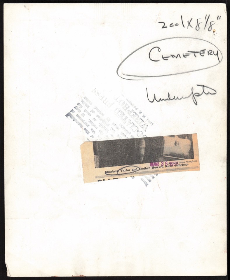 Elizabeth Taylor Mike Todd Funeral 8 x 10" 1958 Original Type 3 Press ...