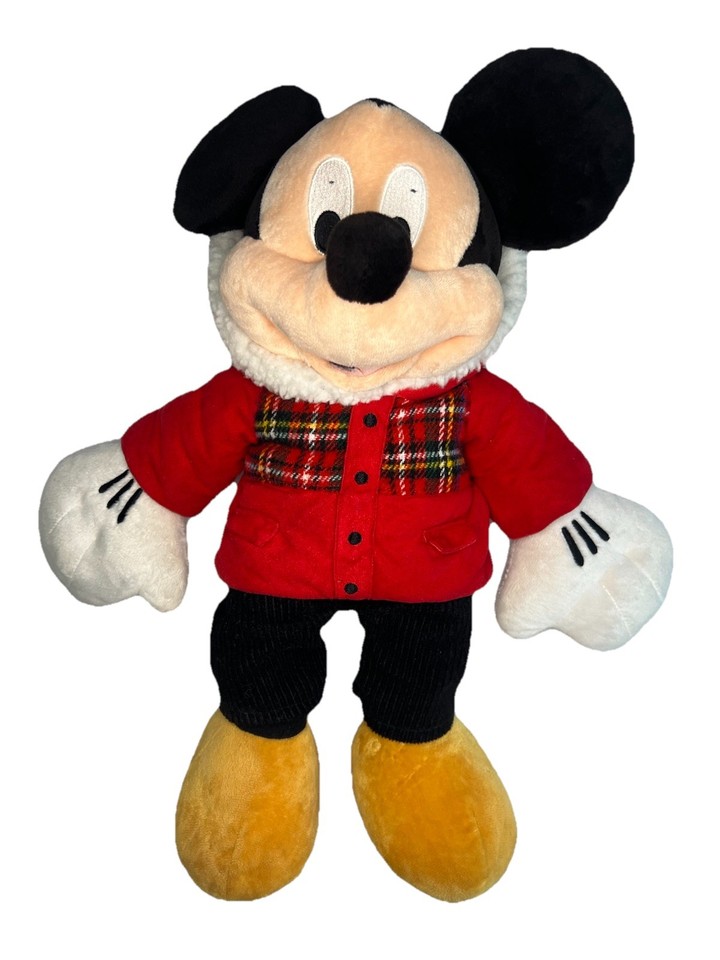 Disney Store Mickey Mouse 2011 Holiday Plush Red Plaid Hood Stuffed Toy ...