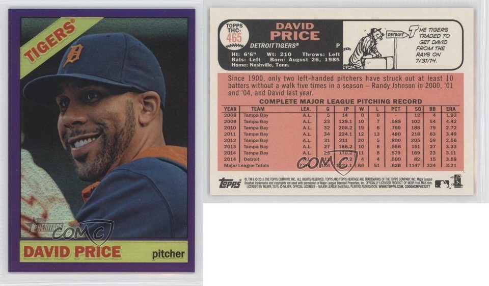 2015 Topps Heritage Hot Box Chrome Purple Refractor David Price #THC ...