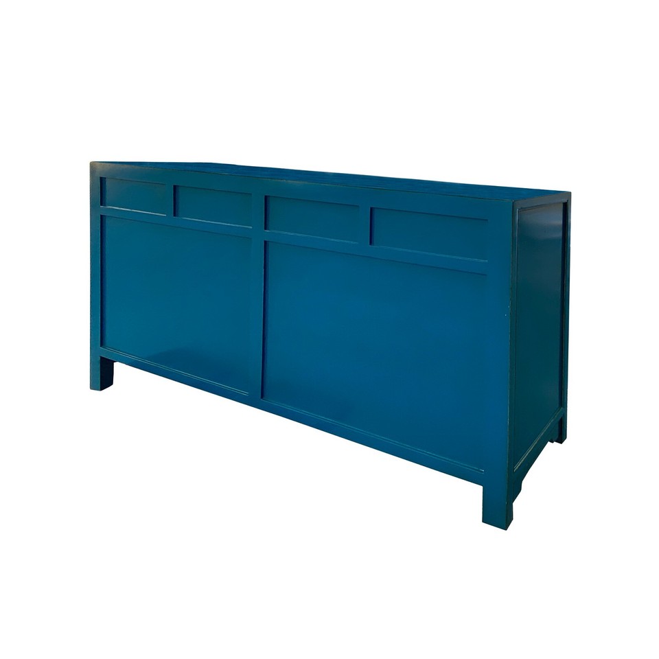 Oriental Dark Cerulean Blue 4 Drawers Sideboard Buffet Table Cabinet ...