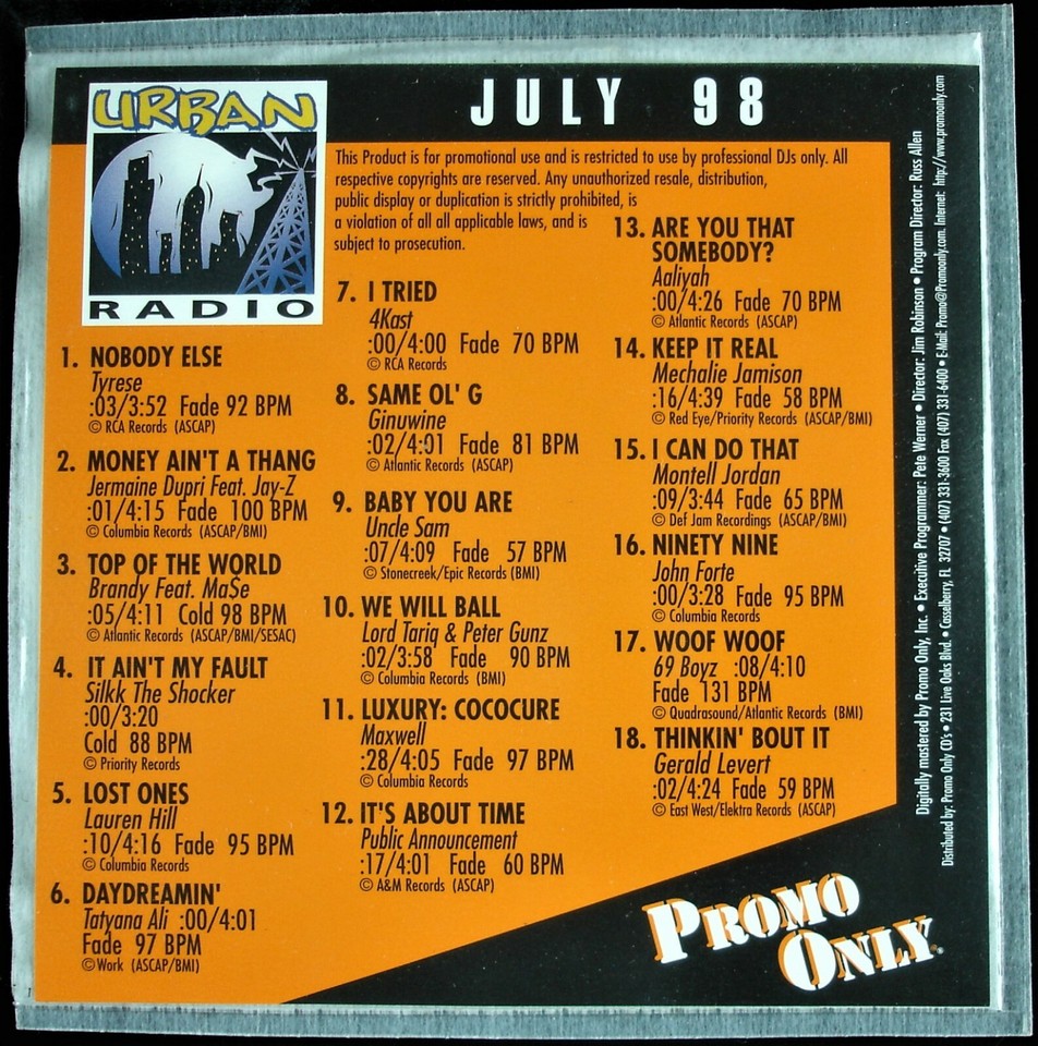 PROMO ONLY "URBAN RADIO JULY 1998" DJ PROMO CD COMPILATION AALIYAH ...