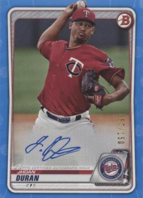 2020 Bowman - Prospects Autographs Jhoan Duran #PA-JD Blue /150 (AU, RC ...