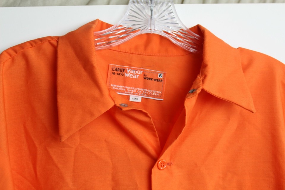 Vapor Wear by Work Wear Orange Shirt Button Front Men's Large Long with ...