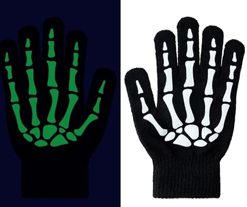 Goth Winter GLOW SKELETON HAND BONE GLOVES Black/White Stretch Knit ...