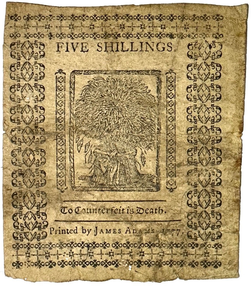 DE-89 Delaware 1777 Five Shillings Colonial Currency, Printed by James ...