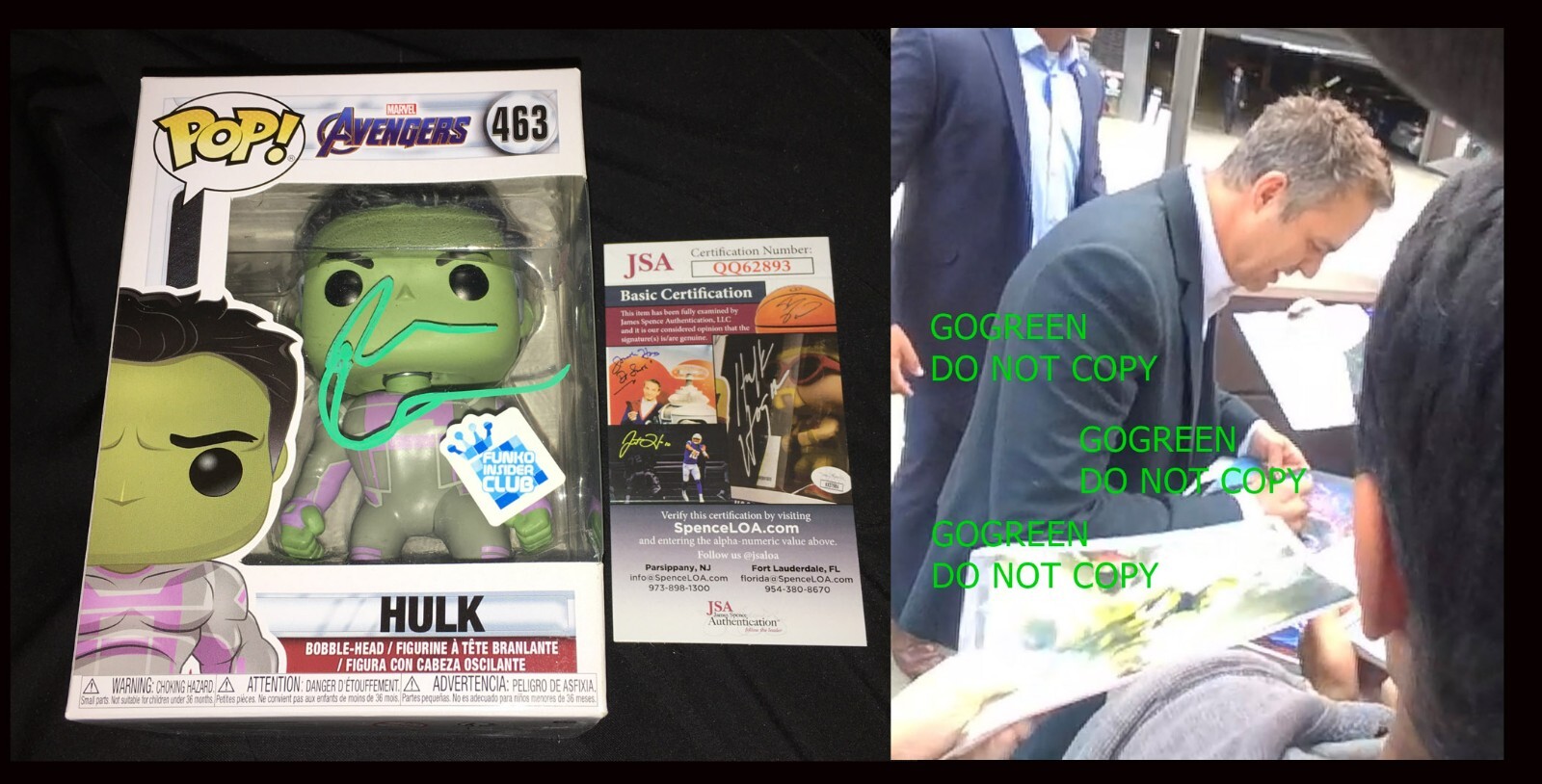 Mark Ruffalo signed Hulk funko pop 463 Avengers poster photo Endgame ...