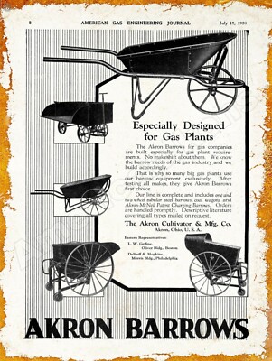 1920 Akron Cultivator & Mfg. Co. New Metal Sign: Akron Wheel Barrows | eBay