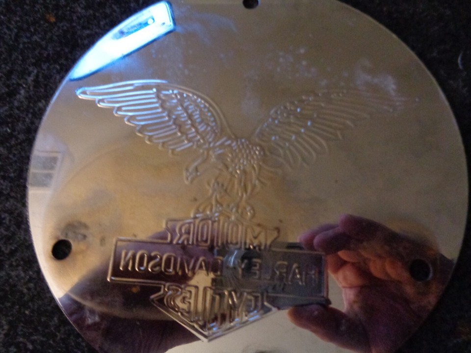 HARLEY DAVIDSON VINTAGE DERBY COVER ENGRAVED EAGLE CHROME 3 HOLE COVER ...