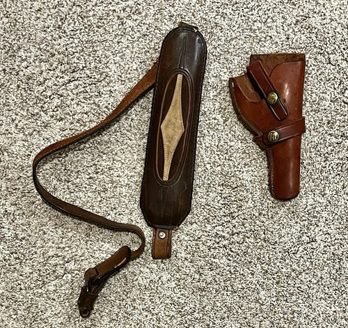 Vintage Red Head Brown leather Gun Revolver Holster & Rifle Shoulder ...