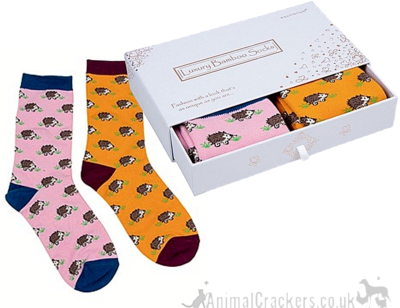 2 PAIR GIFT SET Hedgehog design bamboo socks Hog lover gift stocking ...
