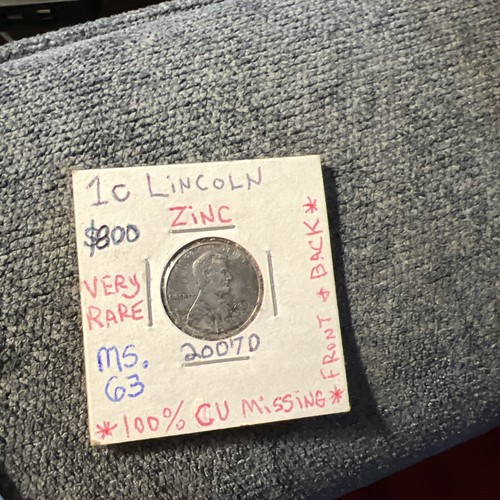2007 D Zinc Lincoln Penny No Copper Close AM Mint Error Unplated ...