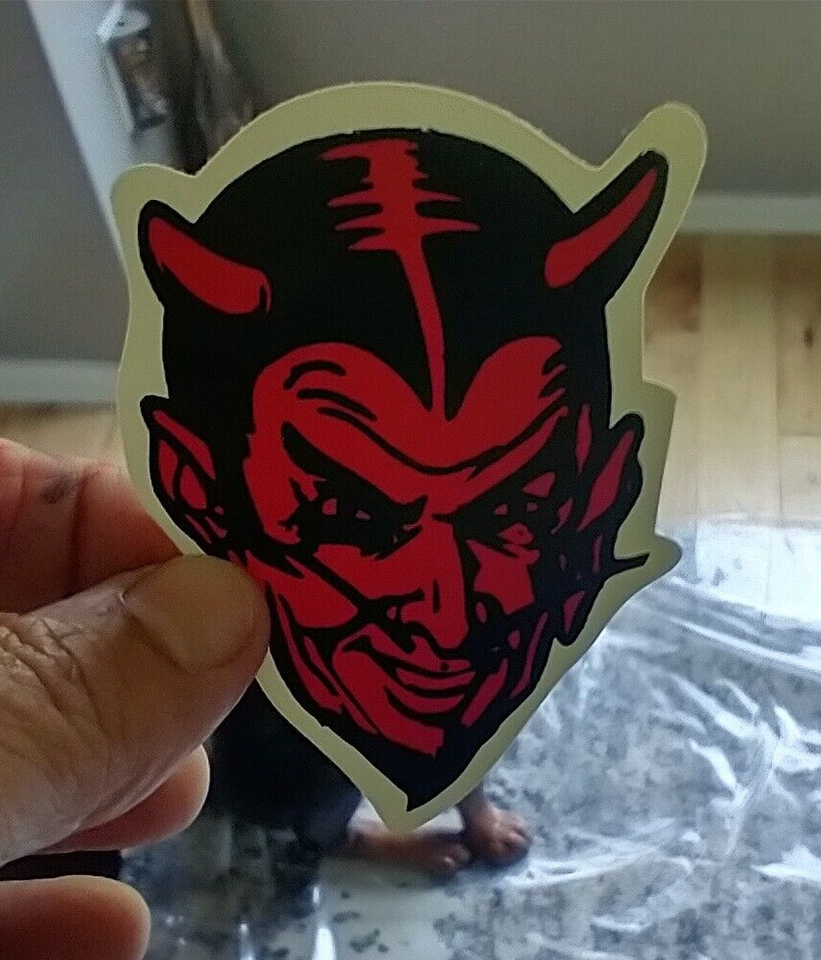 Small Hand made Decal Sticker RED DEVILS HEAD | eBay