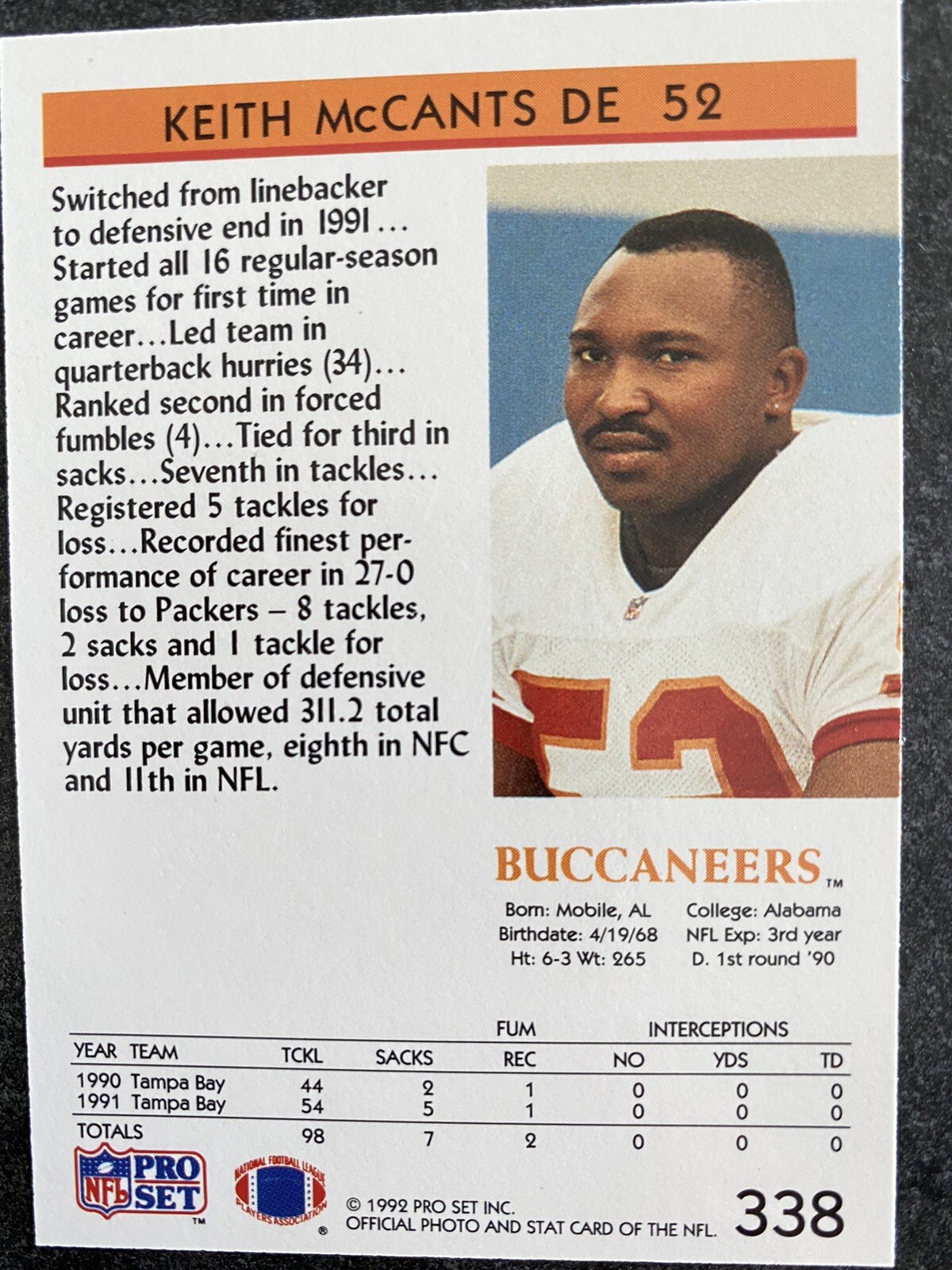 1992 Pro Set - #338 Keith McCants for sale online | eBay