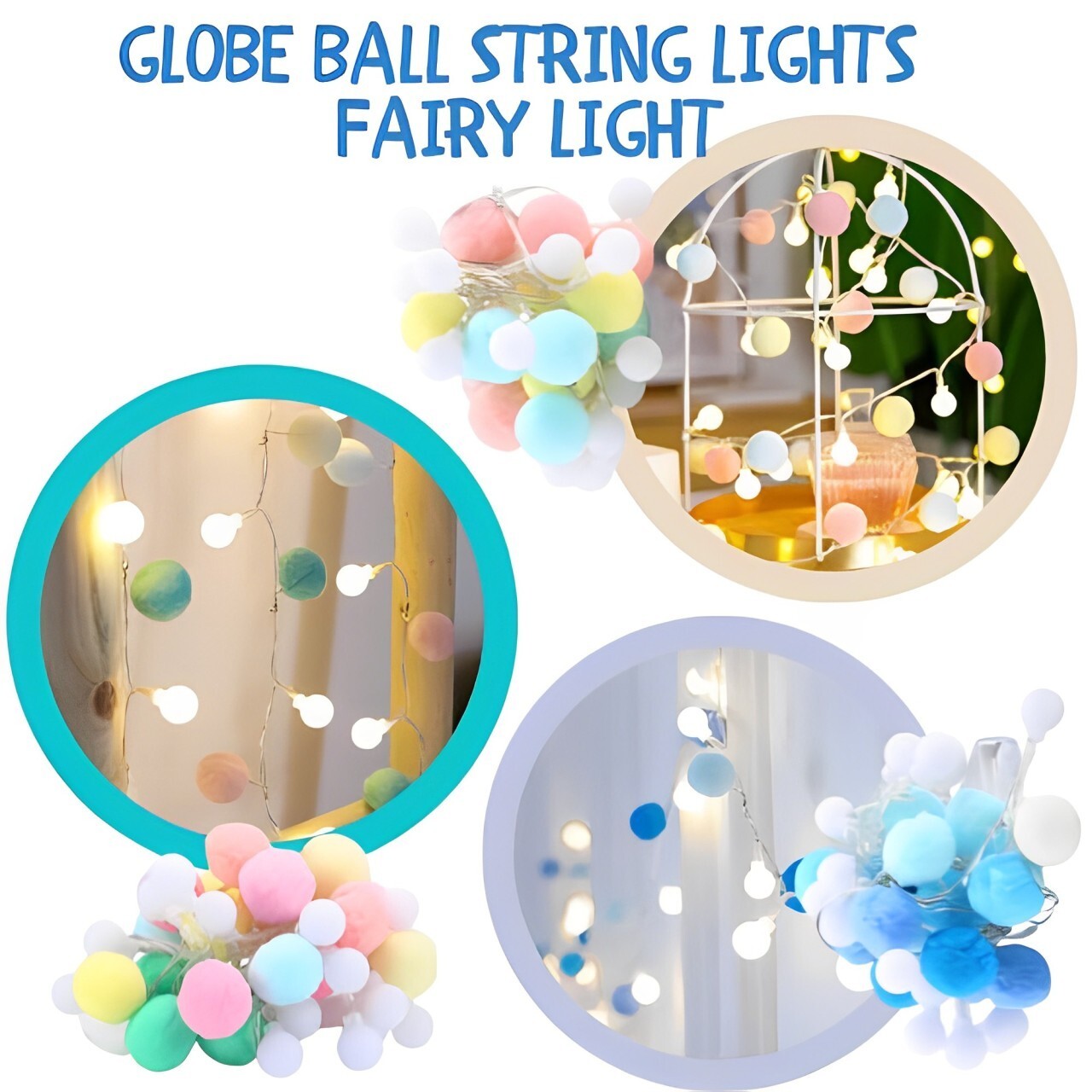 20 LED Globe Ball String Lights Kids Fairy Light DECOR ROOM POMPOM ...