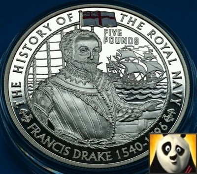 2003 JERSEY £5 Pound Sir Francis Drake History of Royal Navy Silver ...