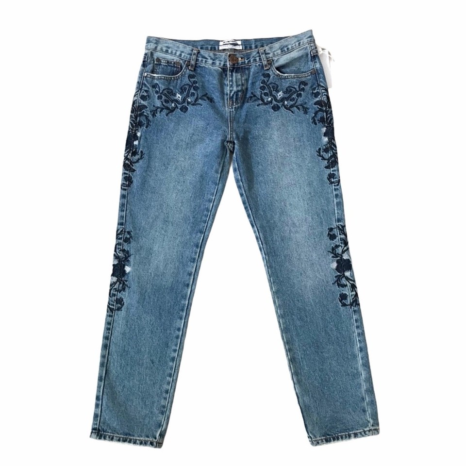 One Teaspoon NWT Floral Embroidered Jeans Straight Light Wash Lola Awe ...