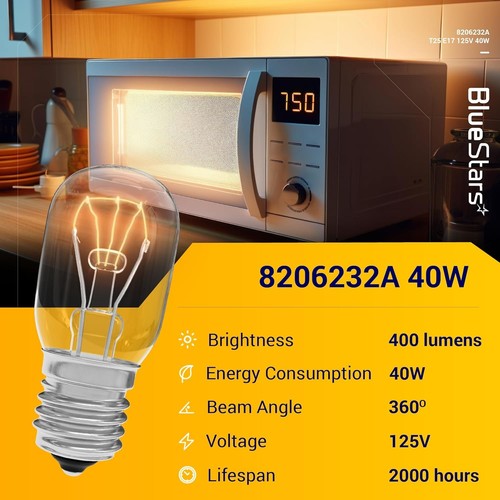BlueStars 6-Pack 8206232A Whirlpool Microwave Light Bulb Kei 125V 40W ...