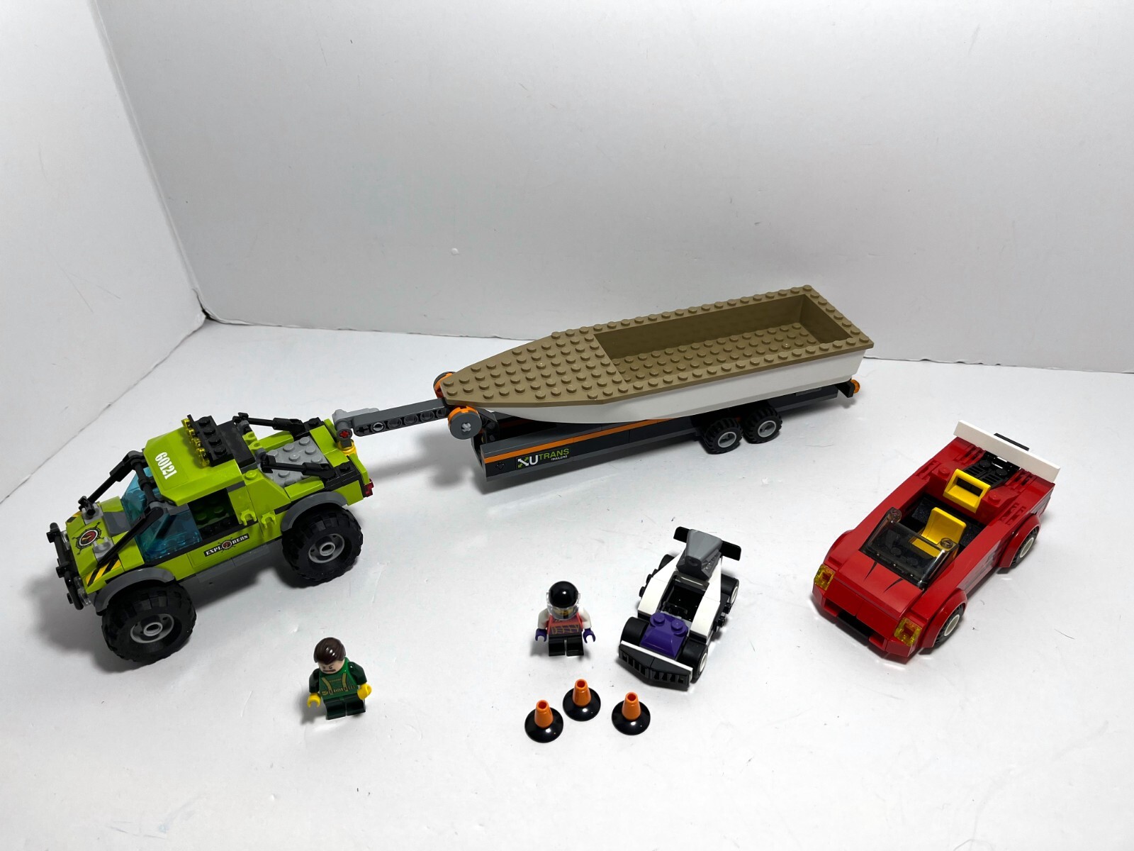 LEGO City LOT: atv 60121 + cart 30589 + trailer 60085 + boat hull + red ...