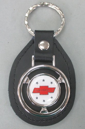 Vintage White CHEVROLET Bow Tie Steering Wheel Black Leather Chevy Key ...