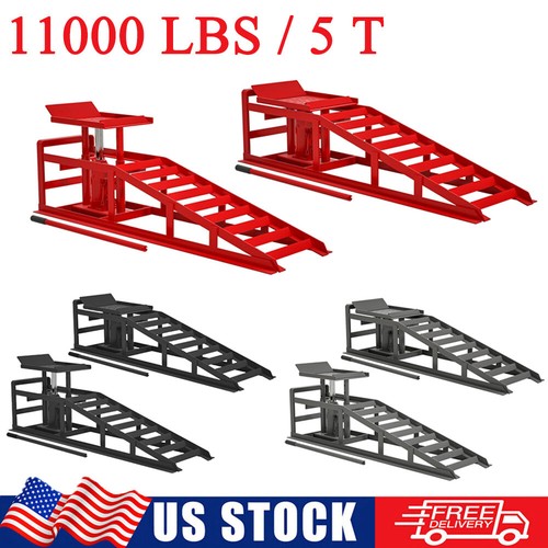 2 PCS Hydraulic Car Ramps 5 Ton Heavy Duty Garage Auto Van Bottle Lift ...