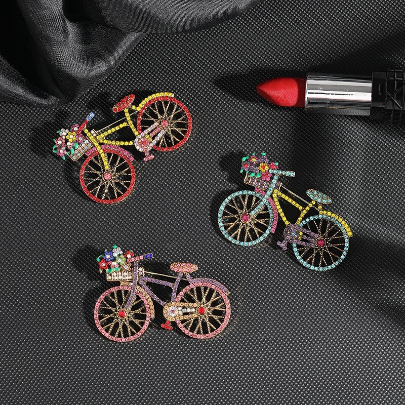 Unique Stylish Elegant Retro Red Bicycle Pin Brooch Inlaid Shiny ...