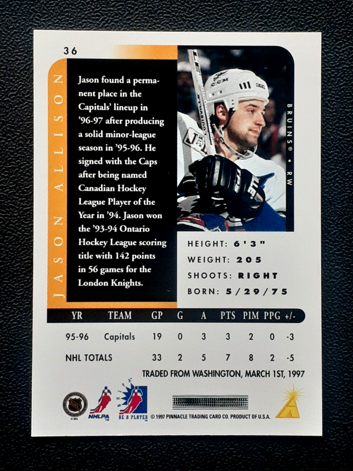 JASON ALLISON AUTO 1996-97 BE A PLAYER AUTOGRAPHS 96-97 NO 36 51804 | eBay