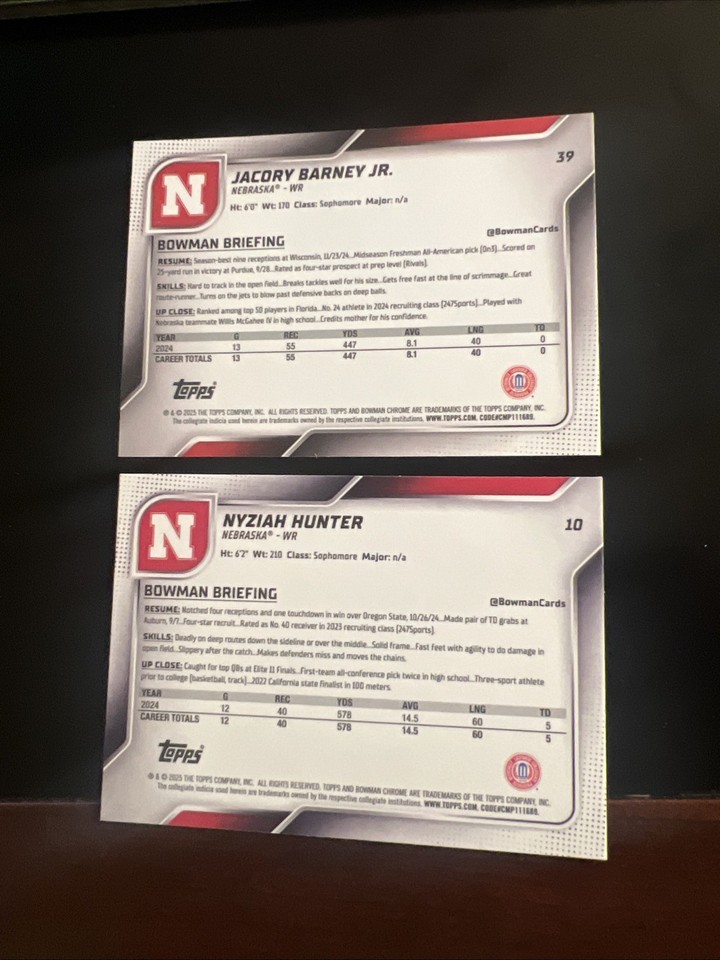 x2 NYZIAH HUNTER Jacory Barney Jr Nebraska 2025 Bowman University 1st ...