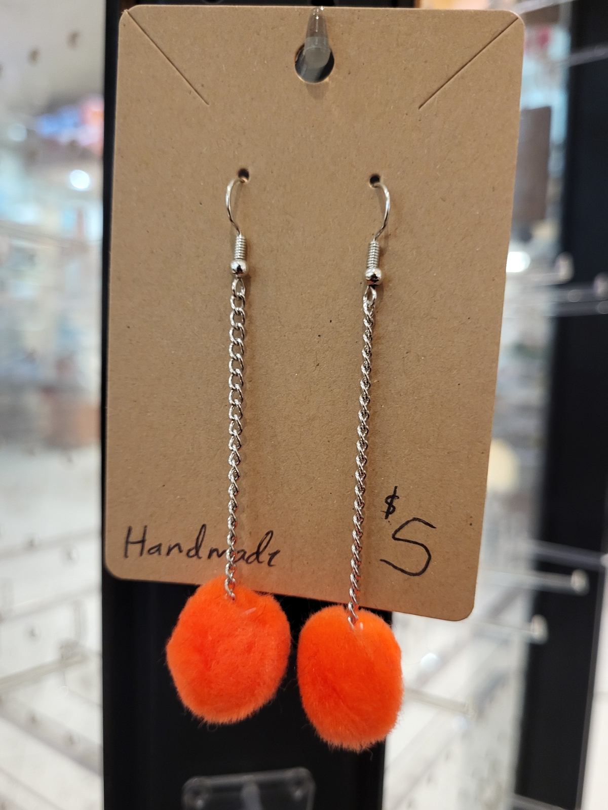 Handmade orange pom pom chain earrings small | eBay