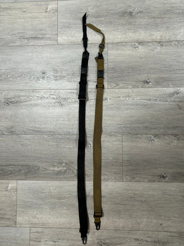 Set of Two 3 Point Sling Rifle Gun Black & Tan Adjustable Strap ...