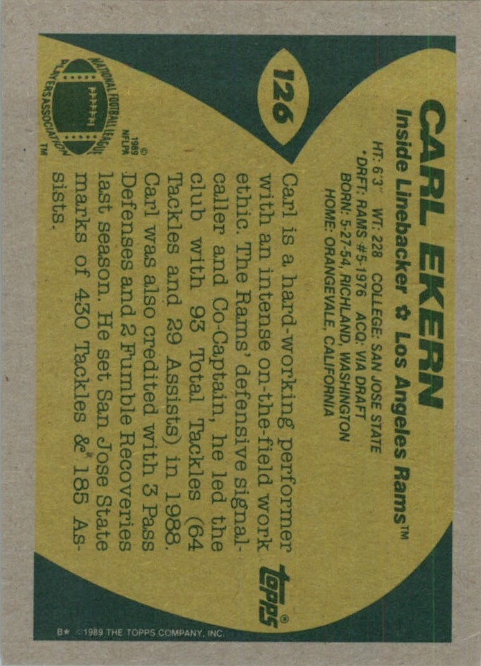 1989 Topps NFL Carl Ekern #126 | eBay