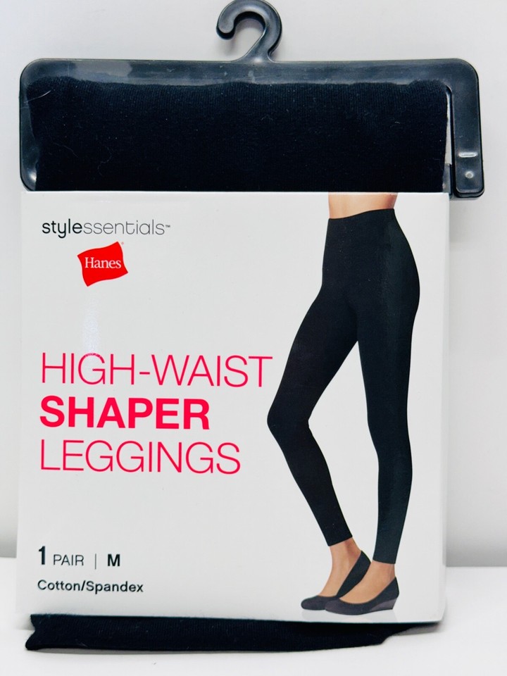 2 HANES High Waist Shaper Leggings Cotton/Spandex Womens Sz M Black | eBay