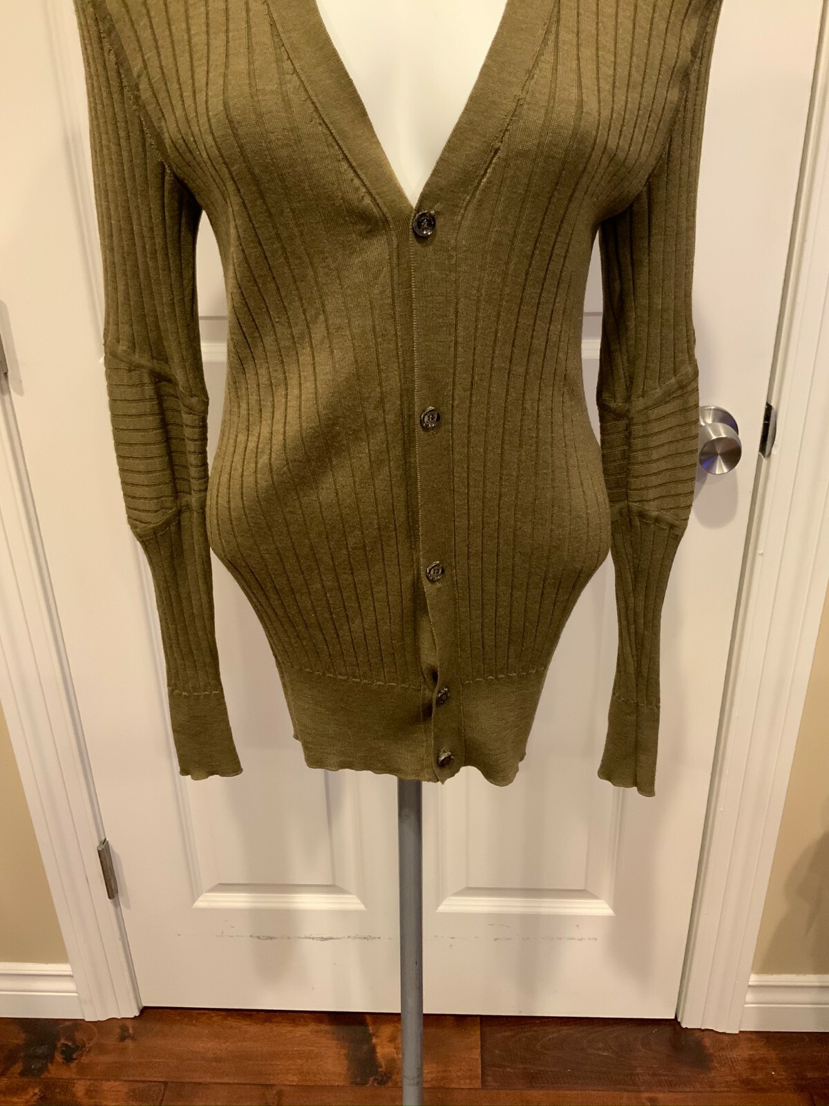Belstaff Army Green Thin Rib Knit Button Up Cardigan,… - Gem