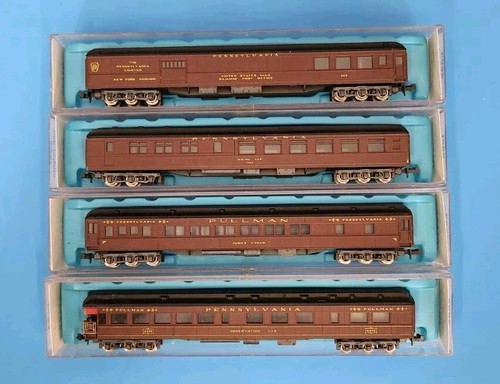 4 Atlas N Gauge Heavy Weight Pennsylvania Passenger Cars In Cases nice ...