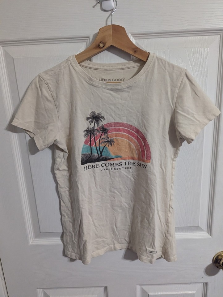 Life Is Good Womens XS Shirt Short Sleeve Tee Crusher Tan Beige Top ...