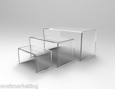 3 Piece Display Riser Set Acrylic Perspex CLEAR 4.5 mm Cake or Product ...
