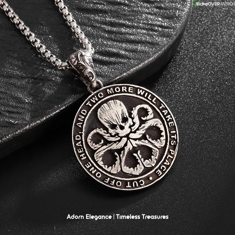 Marvel Hydra Logo Pendant Necklace Men Silver Gothic Skull Octopus Punk ...