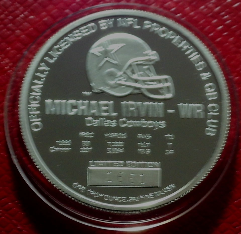 Michael Irvin WR Cowboys NFL Licensed-Highland Mint 1 oz.999 Silver ...