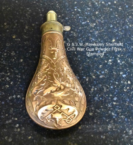 G & J.W. Hawksley Sheffield Civil War Gun Powder Flask. Antique Bin 11 ...