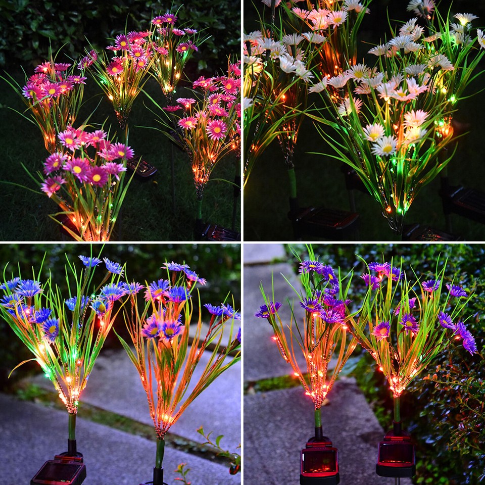 Solar LED Flower Stake Lights - Waterproof Outdoor Garden Decor for ...