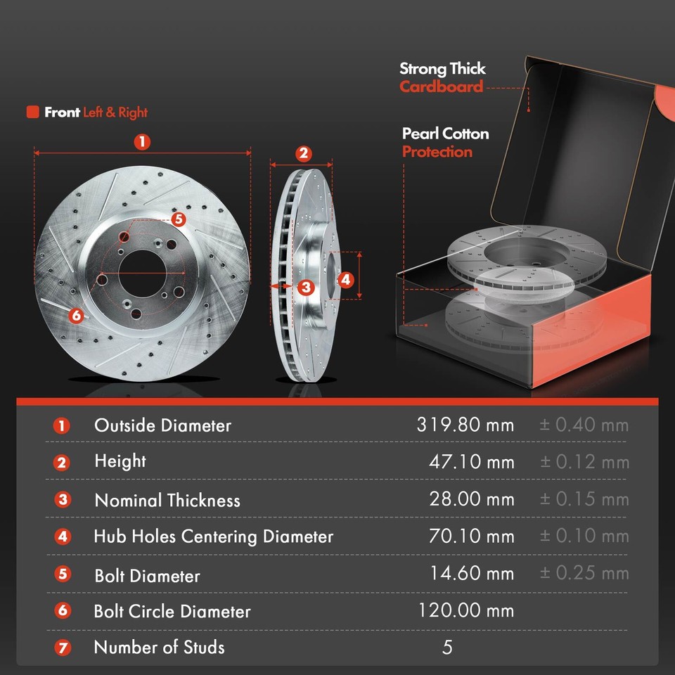 6x Drilled Brake Rotors for Honda Ridgeline 2006-2011 V6 3.5L Front ...
