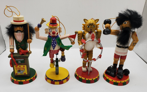 Nutcracker Village Circus Ornament Lot Clown On Unicycle Bodybuilder ...