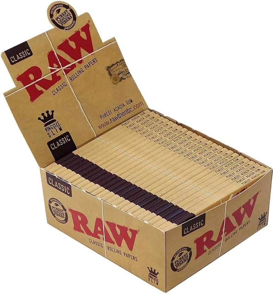 AUTHENTIC Raw Classic King Size Slim Rolling Paper (Box of 50) 100% ...