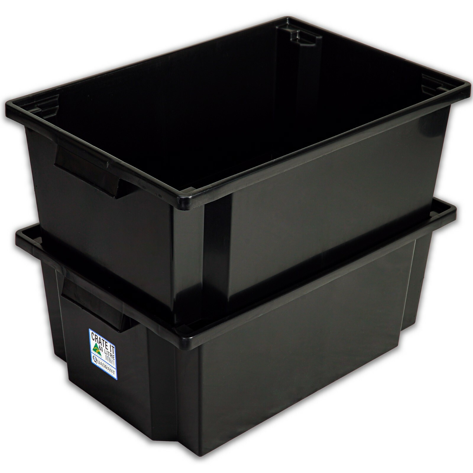 2x Large Black Storage Crate 60L Storage Container Box Basket Bin ...